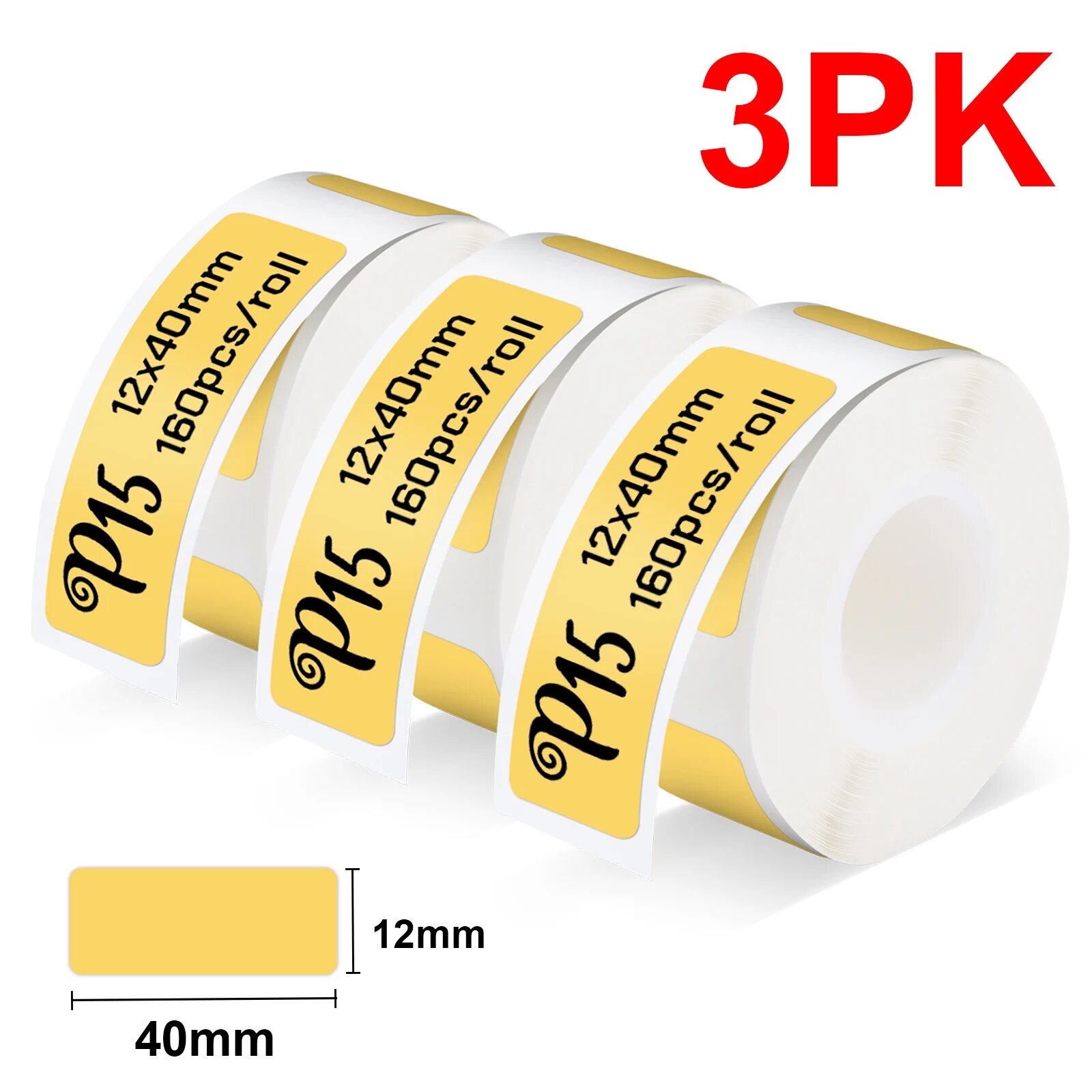 Термоэтикетки P15, 12x40 мм, 3PK Yellow