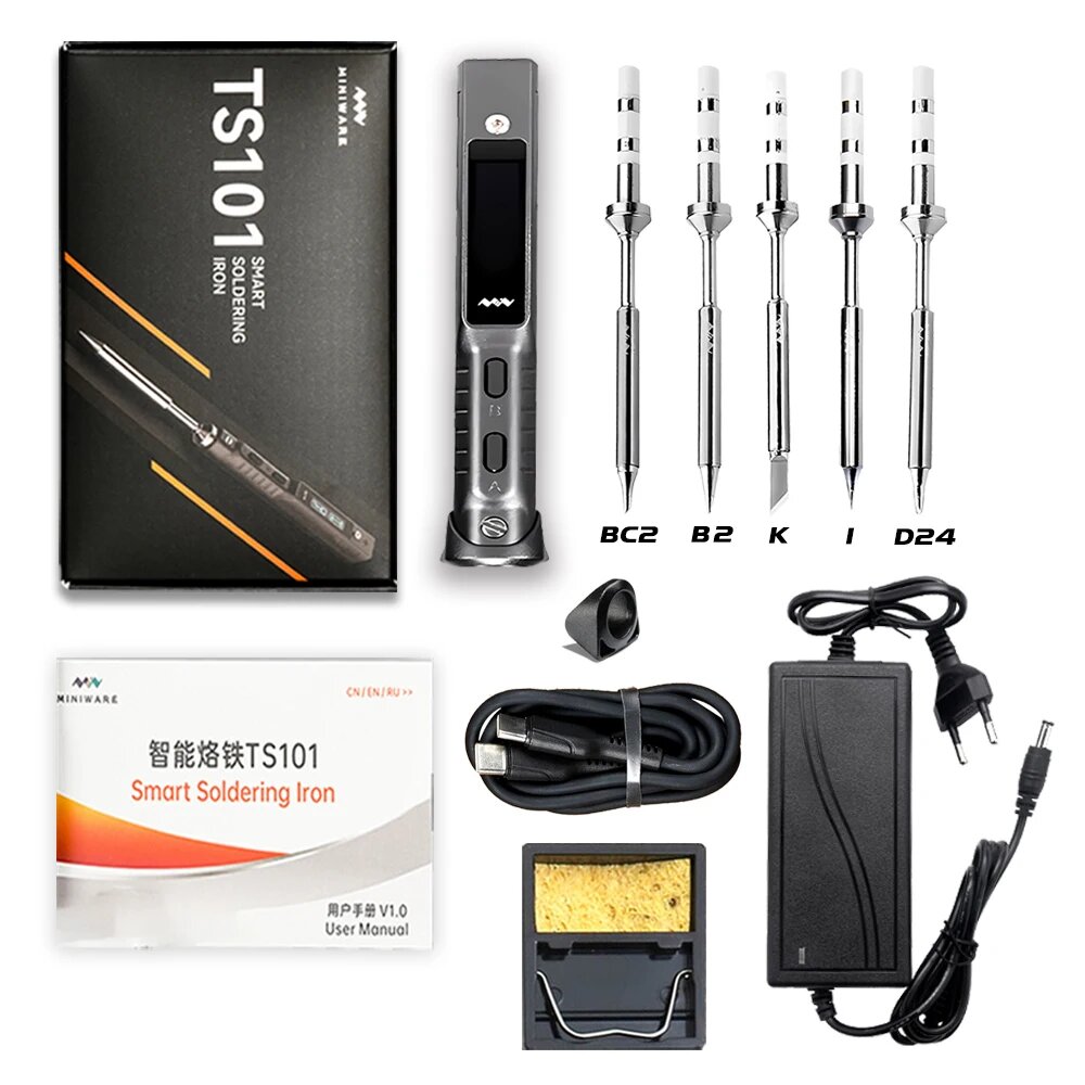 MINIWARE TS101 Паяльник цифровой с 5 насадками, UK Plug