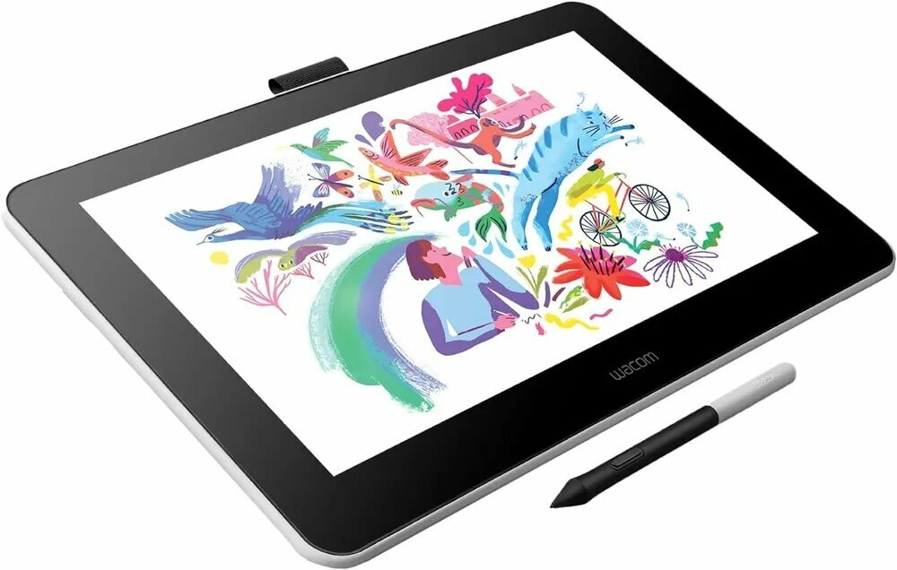Wacom Графический планшет One DTC133 — 13.3-дюймовый экран для рисования пером, второй дисплей для ПК, Mac, Android, формат A4, черный
