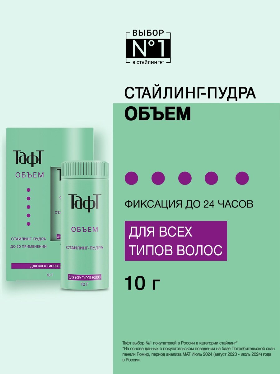 Стайлинг-пудра Тафт "Объем", для всех типов волос, экстрасильная фиксация, 10мл