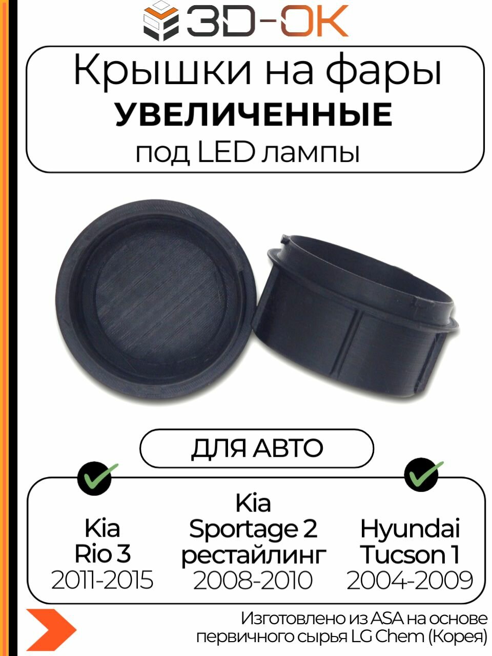 Крышки для фар под Led лампы для авто Kia Rio 3, Kia Sportage 2 рестайл, Hyundai Tucson I, 2 шт.