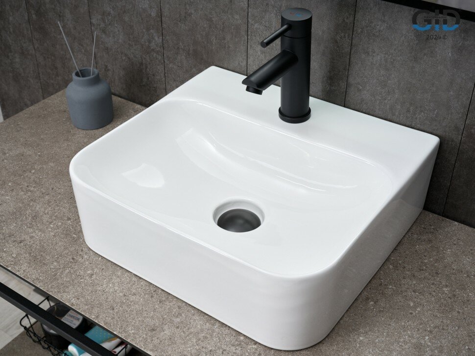 Раковина GID-Ceramic N9257, накладная, прямоугольная, белая, 43х39х13 см