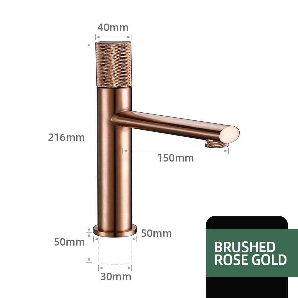 Ручка для раковины с насечками, матовый золотой, смеситель для ванной комнаты, одиночный ручка, горячая и холодная вода, смеситель для раковины с насечками — матовый розовый золото