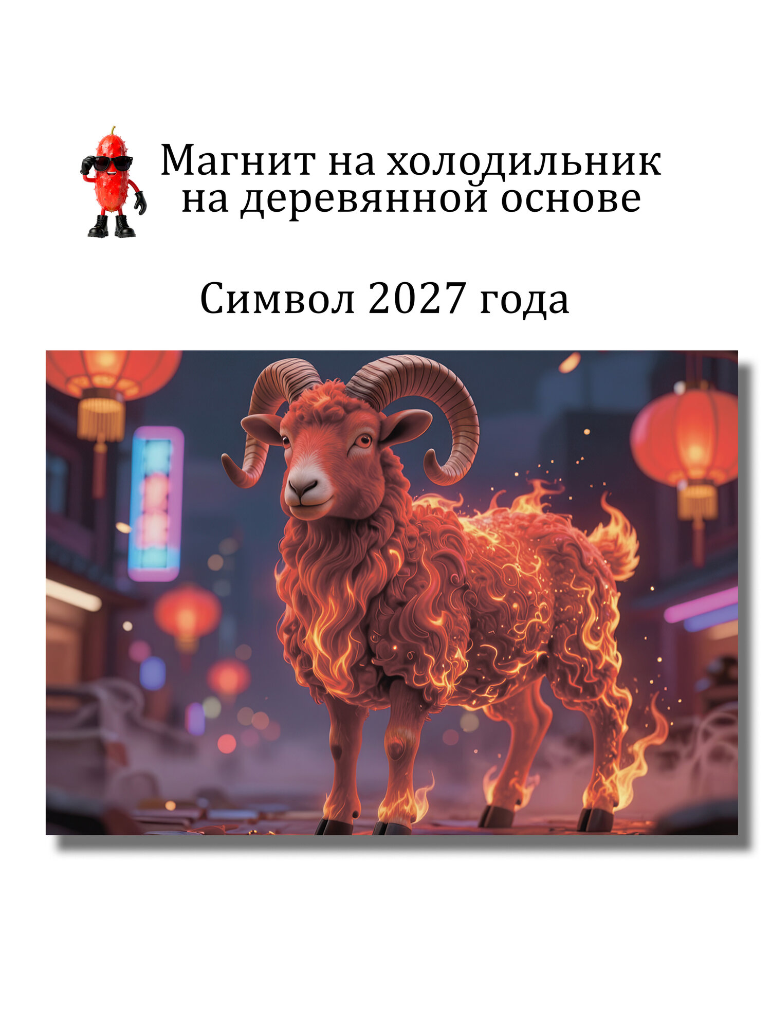 Символ года Красная Огненная Овца. Магнит на холодильник