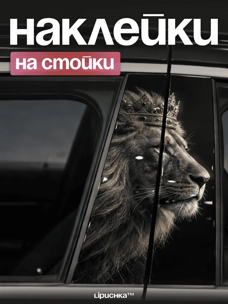 Наклейки на стойки дверей авто зверь лев