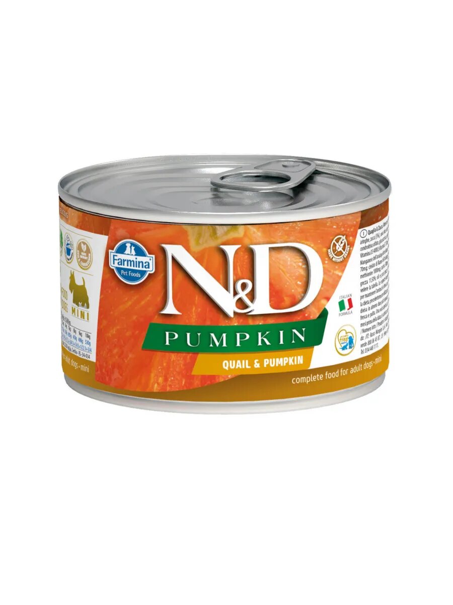 Фармина N&D Dog Pumpkin Консервы, перепел Adult mini, 140г