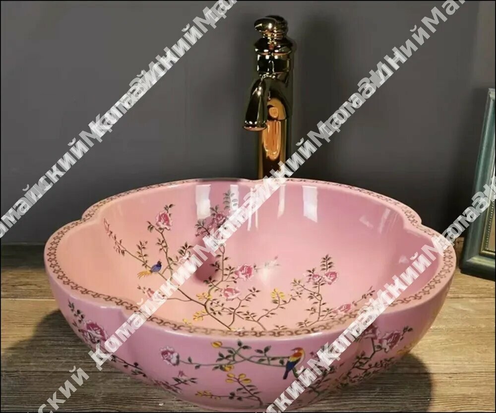 Раковина 41х41х15 см с эксклюзивным цветочным узором