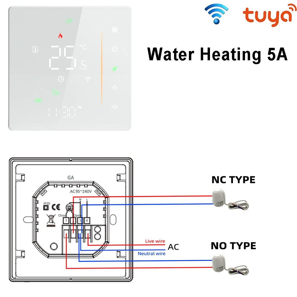 BHT006Minco Heat Tuya WiFi Умный газовый котел Термостат обогрева Цифровой дисплей Домашнее полотно обогрева Цифровой температурный контроллер-Вода-Белый