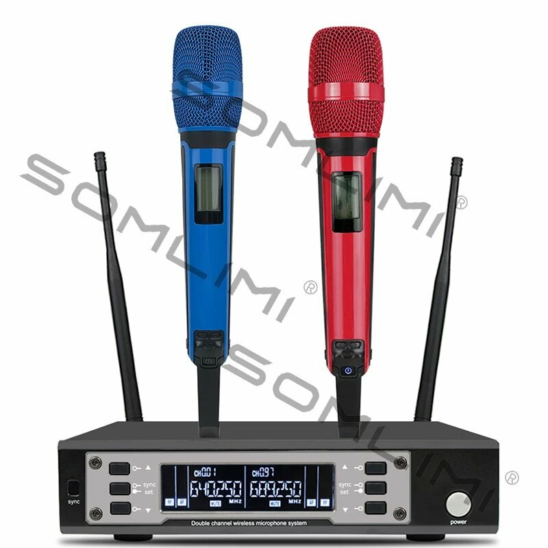 SOMLIMI EW135G4 Беспроводной микрофонный набор с красными и синими гарнитурами для живых выступлений