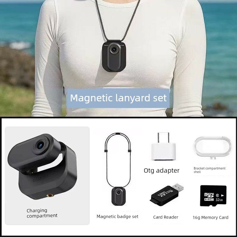 D10 Action Camera Черный магнитный крепеж на грудь с 16 ГБ картой памяти 1200 МП магнитная зарядка 1080Р видео