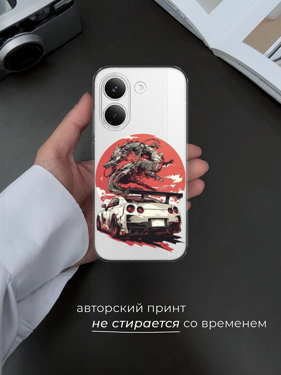 Чехол на Poco X8 Pro / Поко X8 Про с принтом Car and dragon, прозрачный — фото 1