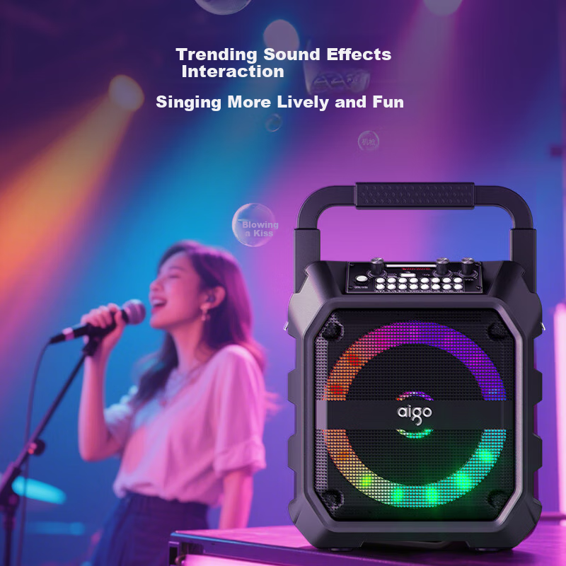 Aiguozhe T52 Max Bluetooth-колонка Портативная наружная для караоке и танцев с USB TF-картой, низким басом и цветной