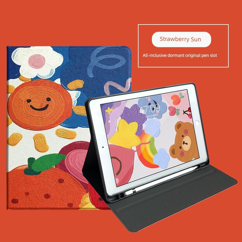 IPad 2020 10.2-дюймовый защитный чехол с дизайном клубничного солнца - книжный чехол с отсеком для ручки для Apple iPad