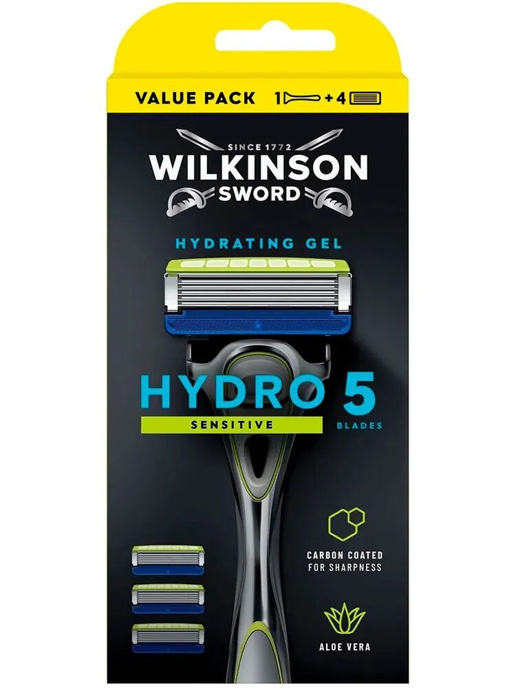 Wilkinson Sword Schick Hydro 5 Sensitive Бритва (1 станок, 4 кассеты), 5 лезвий, механизм флип-триммер