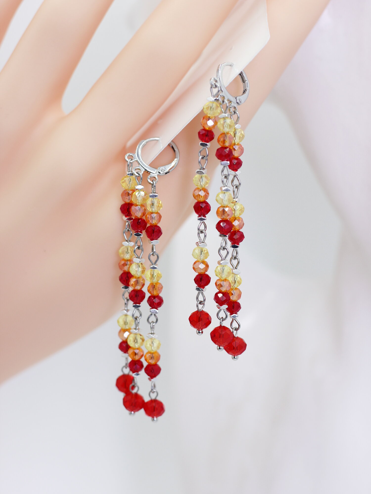 Серьги, гематит, размер 75 мм, желтый, оранжевый, красный — фото 1