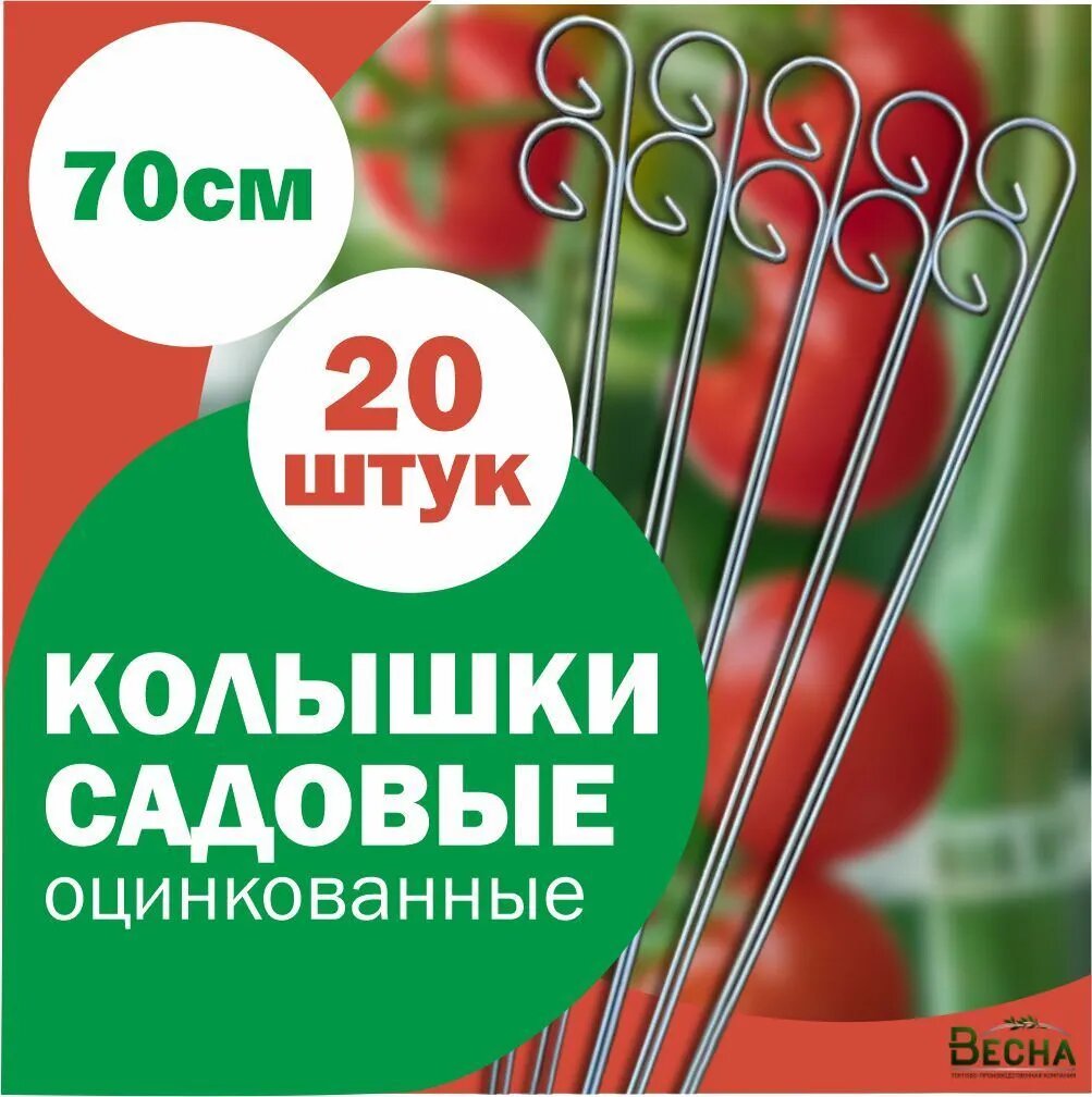Колышки садовые оцинкованные (20 шт. по 0,7 м) для подвязки томатов , огурцов и других растений, опора для растений