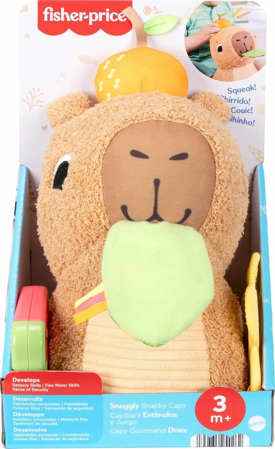 Сенсорная игрушка Fisher-Price - Мягкая игрушка Sensory Capybara "Капибара" с прорезывателем и шуршащими элементами, +3 мес. - Фишер Прайс HYR54