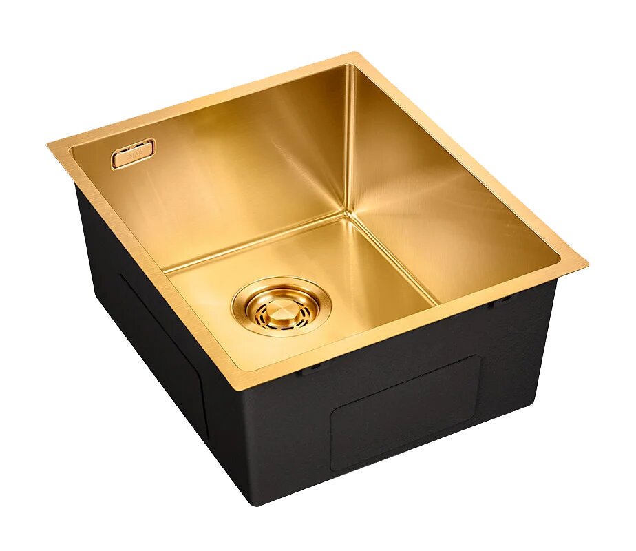 Мойка кухонная Emar PVD EMB-130 PVD Nano Golden металлическая, 38x42, прямоугольная, мойка для кухни, под столешницу, золотая, матовая