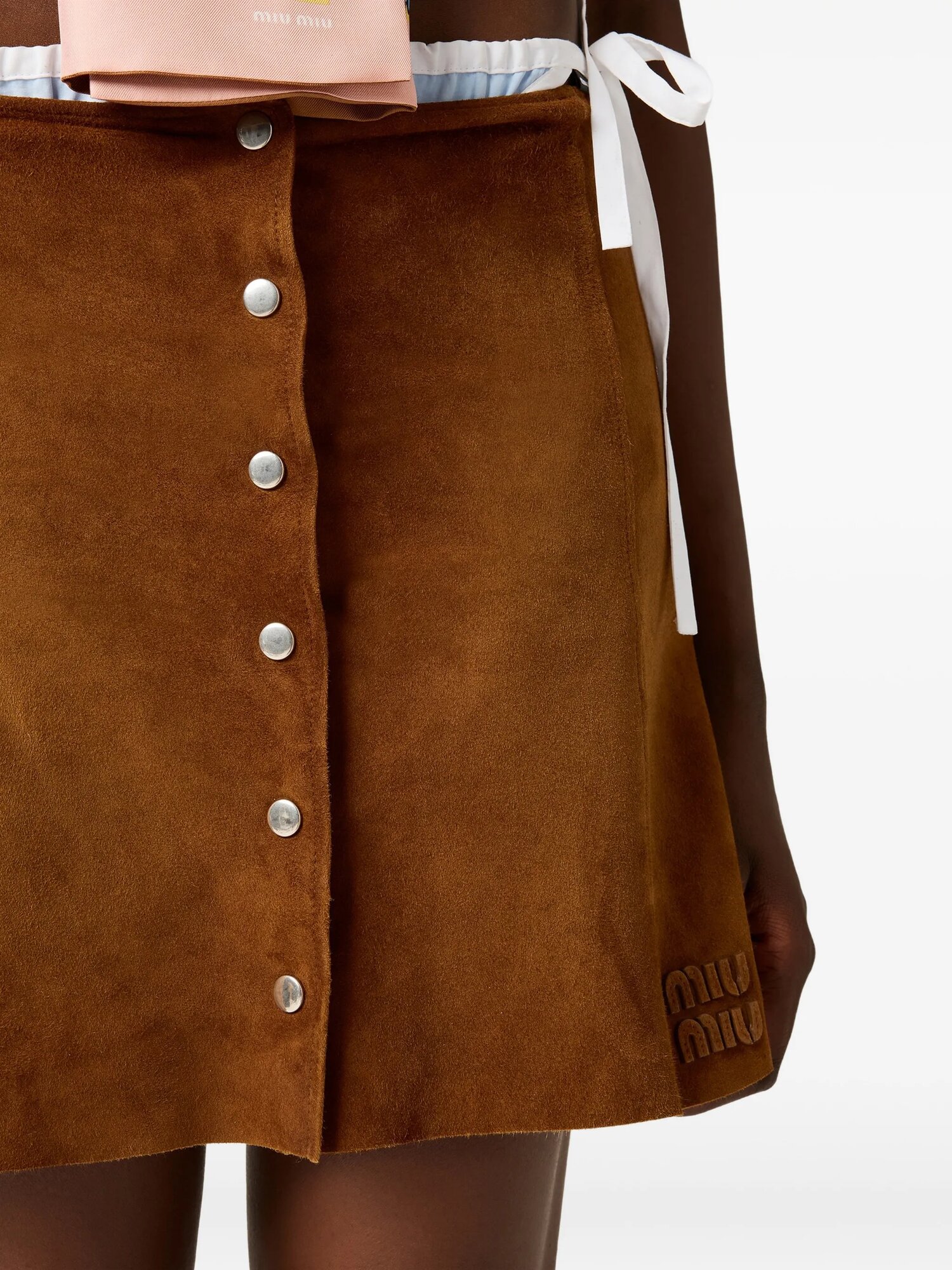 Юбка Miu Miu Waxed suede miniskirt, размер 42, brown — фото 1