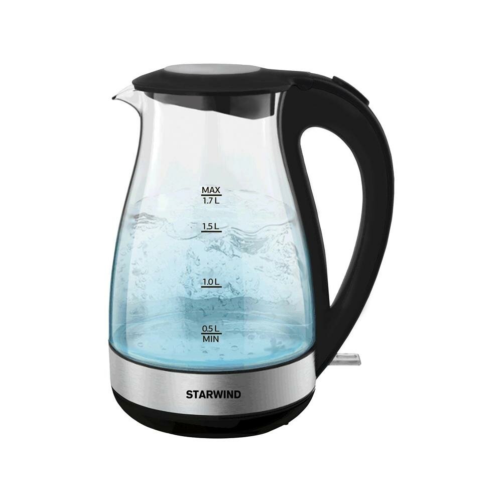 Чайник электрический Starwind SKP3039 1.7л. 2200Вт черный корпус: стекло/пластик