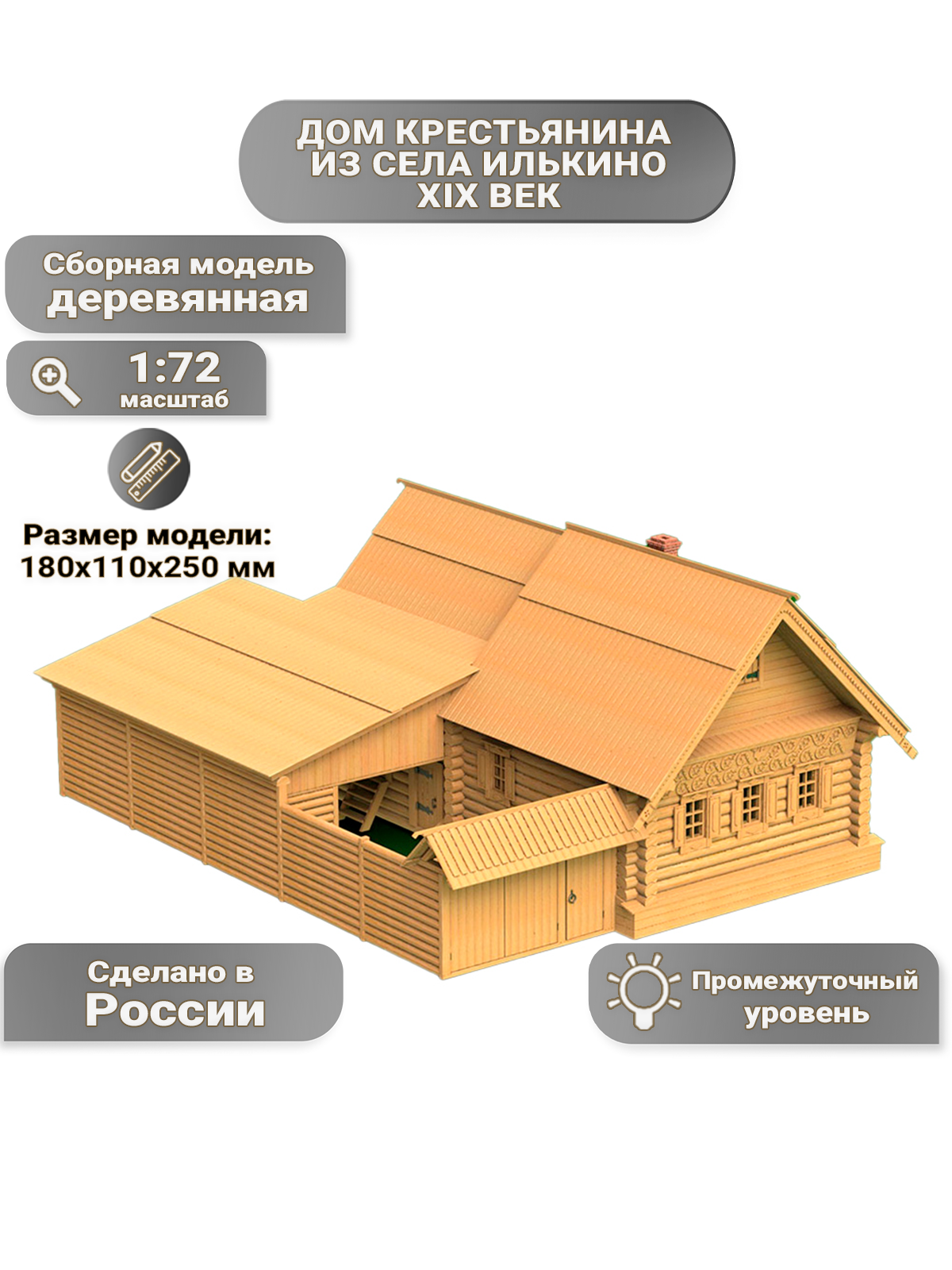 Сборная модель, Дом крестьянина из села Илькино, XIX век, 1414 деталей, М.1:72