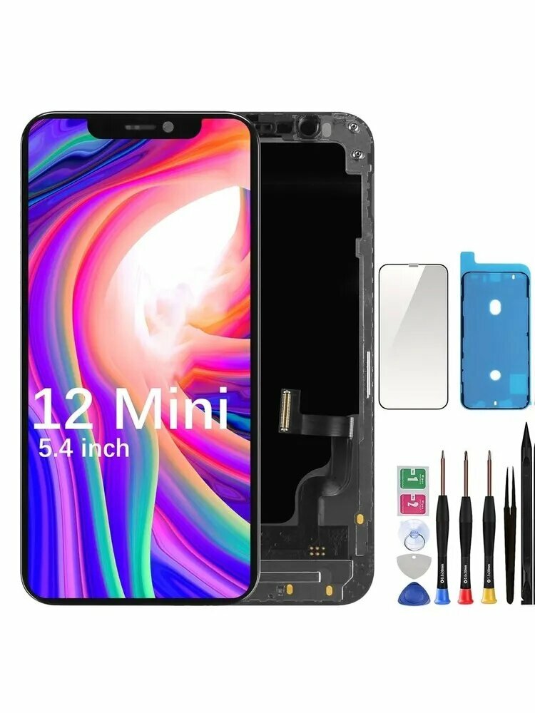 Экран для iPhone 12 mini LCD дисплей с сенсорным стеклом, модуль в сборе 5.4 (A2398 / A2399 / A2400 / A2176) с инструментами для ремонта