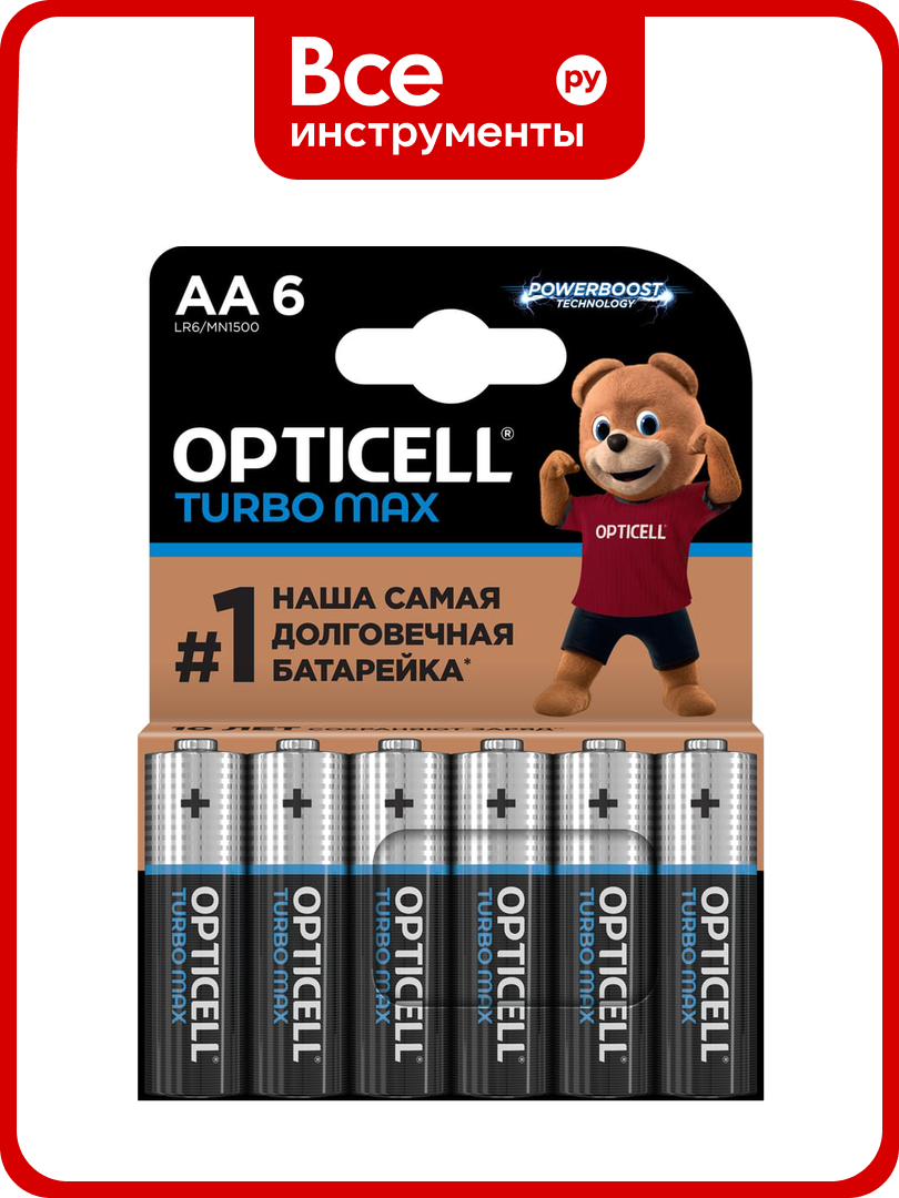 Батарейки OPTICELL Turbo Max AA 6 шт 6053005 щелочная алькановая батарея AA, пальчиковый элемент с высокой стабильностью