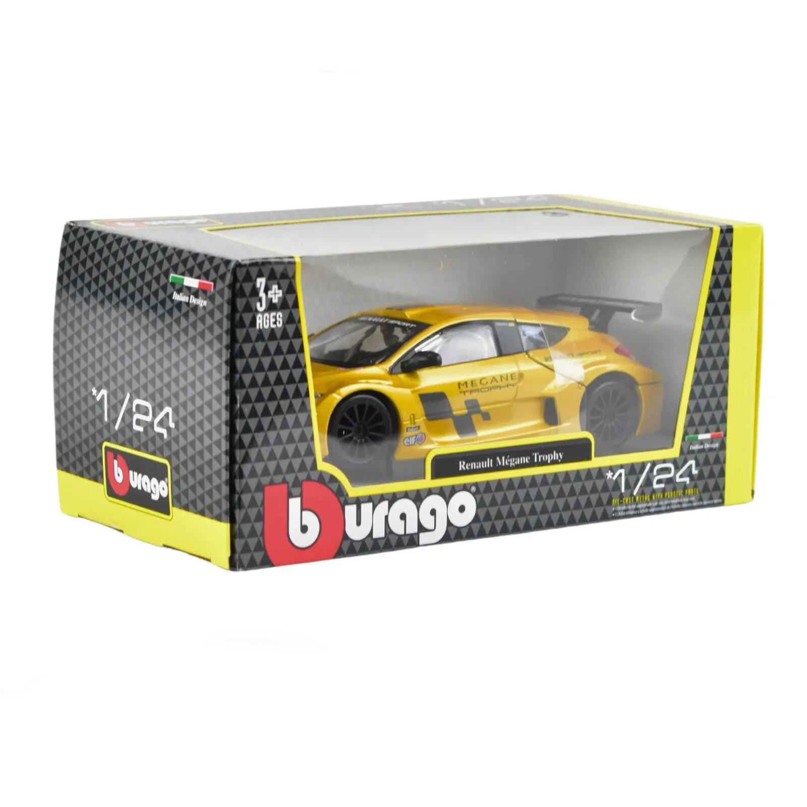 Гоночная машина Bburago Renault Megane Trophy 18-22115 1:24, 17 см, желтый