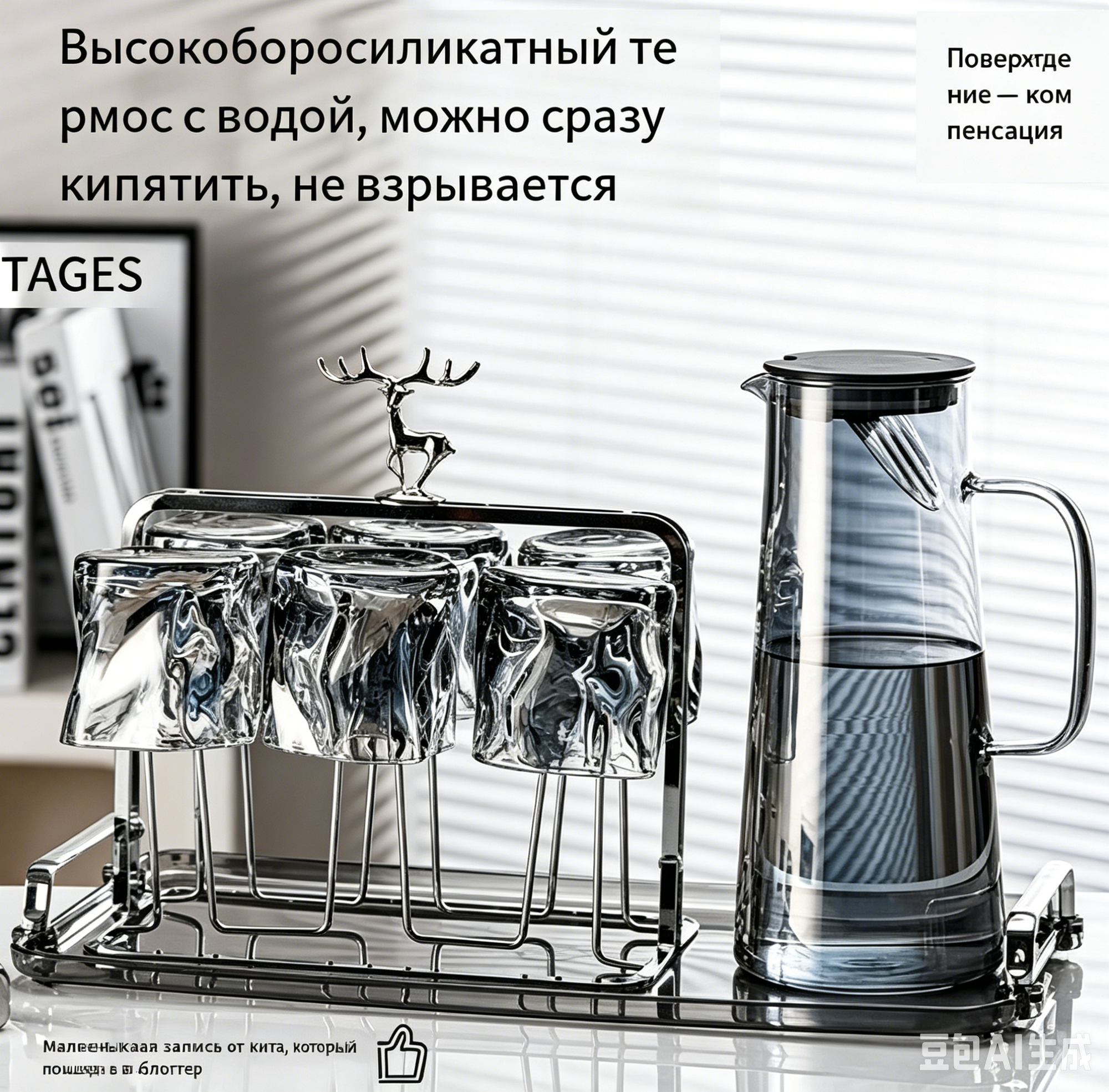 Графин из боросиликатного стекла, дымчатый, гладкий, 1450 мл, 1 шт, компенсация при повреждении