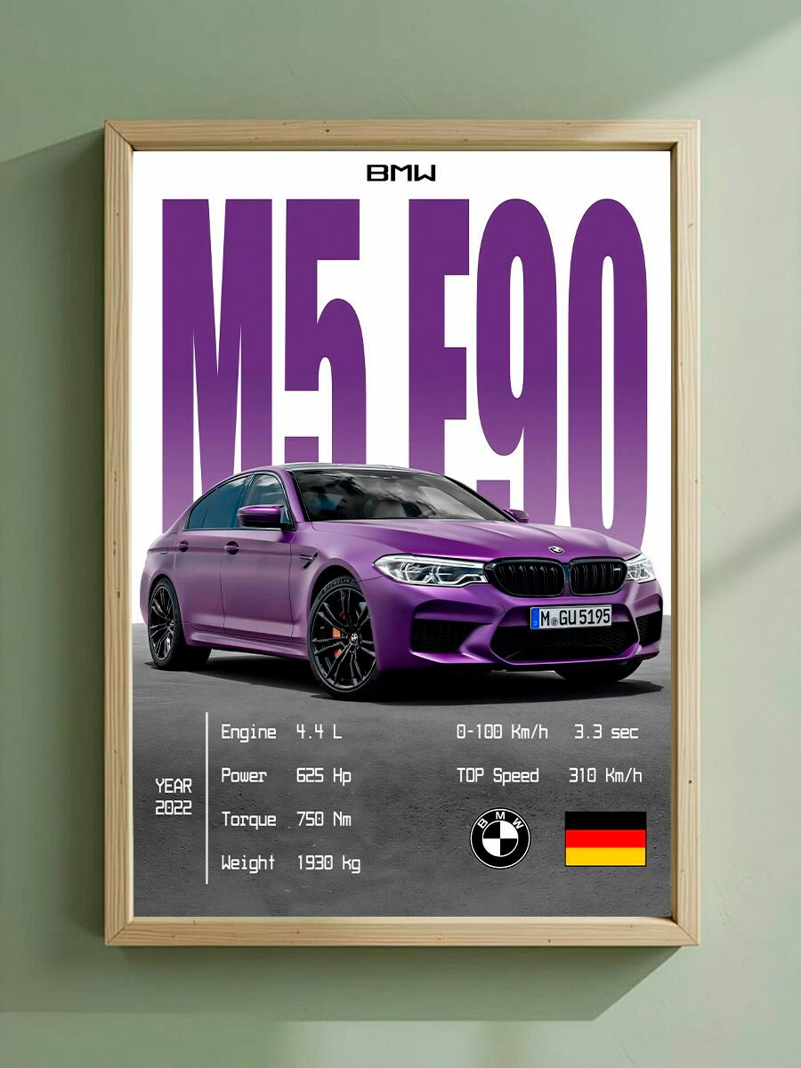 Постер, плакат на стену "Автомобиль BMW M5 F90 Purple" 42 см х 29,7 см (А3)