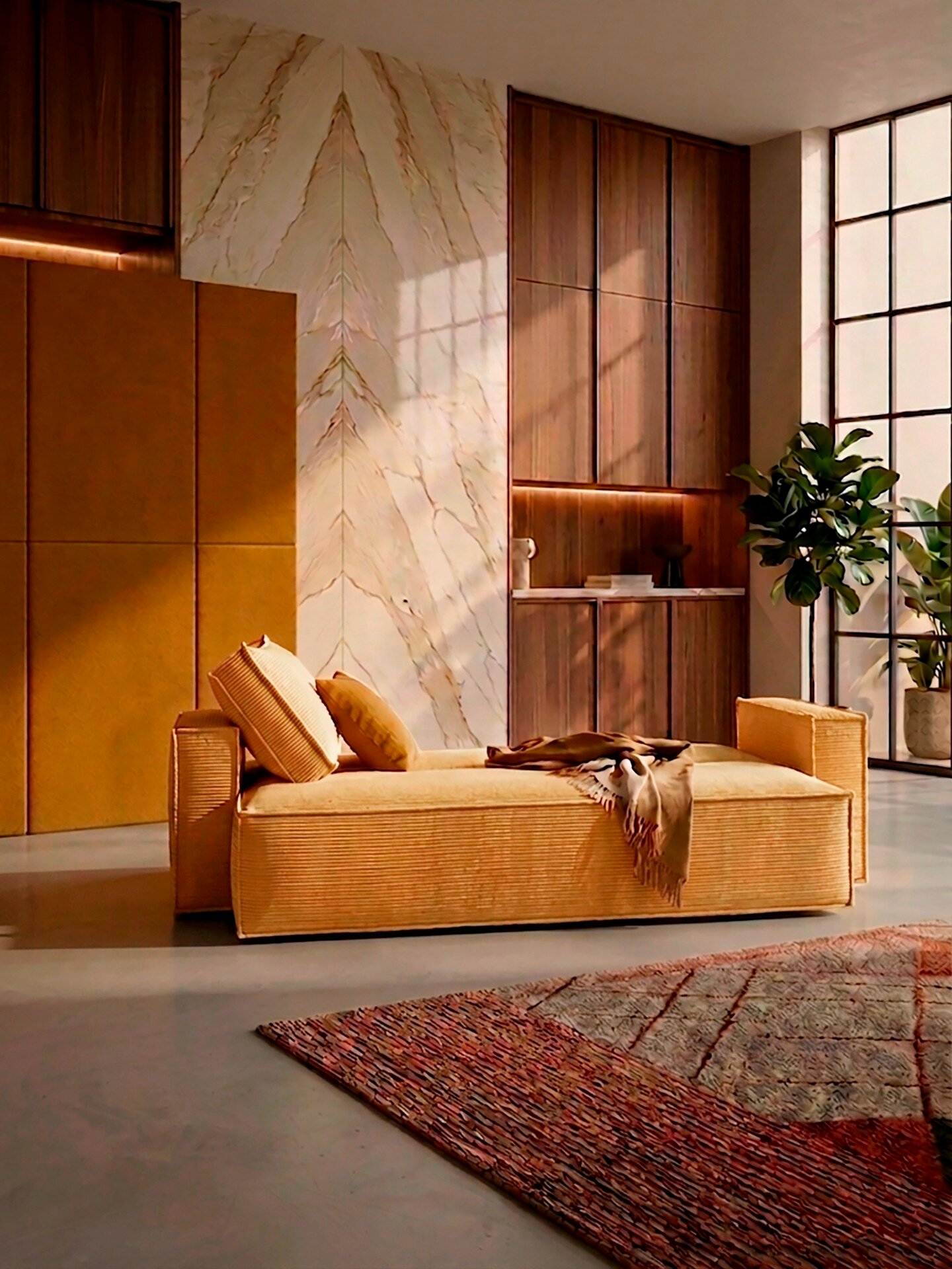 Диван Софт 3 Cilium Umber NOW 240x94x80 см, желтый Вельвет, еврокнижка Фиеста — фото 1