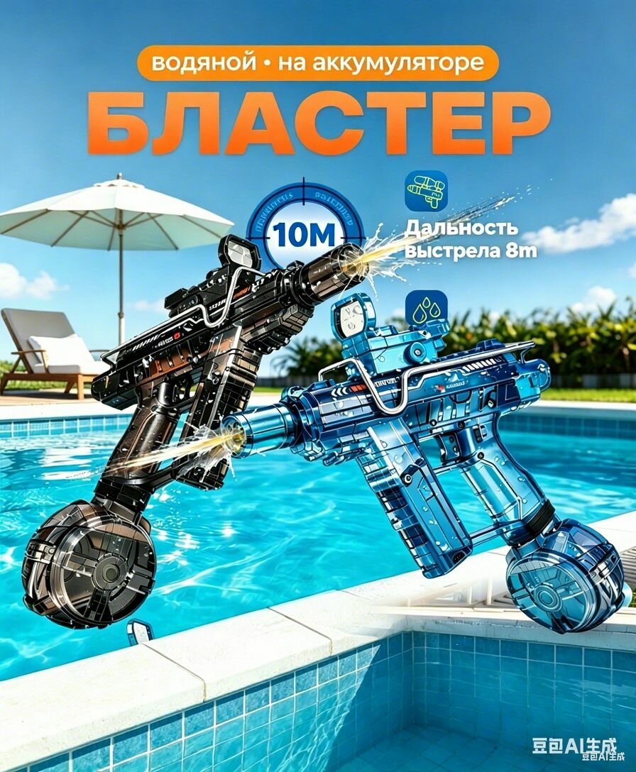 Водный пистолет электрический игрушечный водяной автомат бластер детский с автоматическим набором воды, игрушки для мальчиков