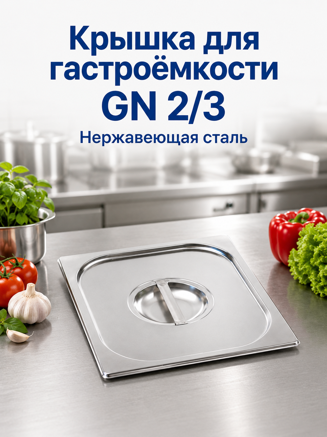 Крышка для гастроемкости GN 2/3, нержавеющая сталь