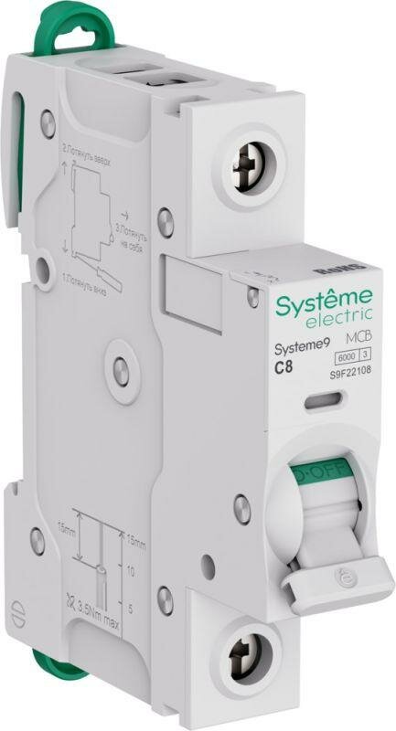 Выключатель автоматический 1п C 8А 6кА Systeme9 230В SE S9F22108