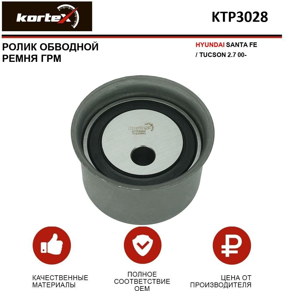 Ролик обводной ГРМ Kortex, для Hyundai Santa/Tucson 2.7, 1 шт