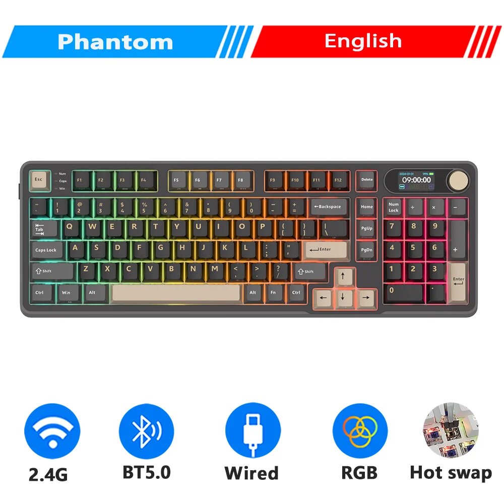 Механическая клавиатура RK ROYAL KLUDGE S98 Phantom, Chartreuse Switch, RGB