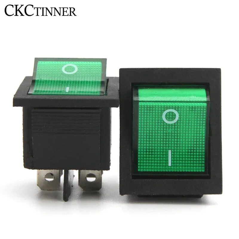 Переключатель KCD4 зеленый 6Pin 16А 250В