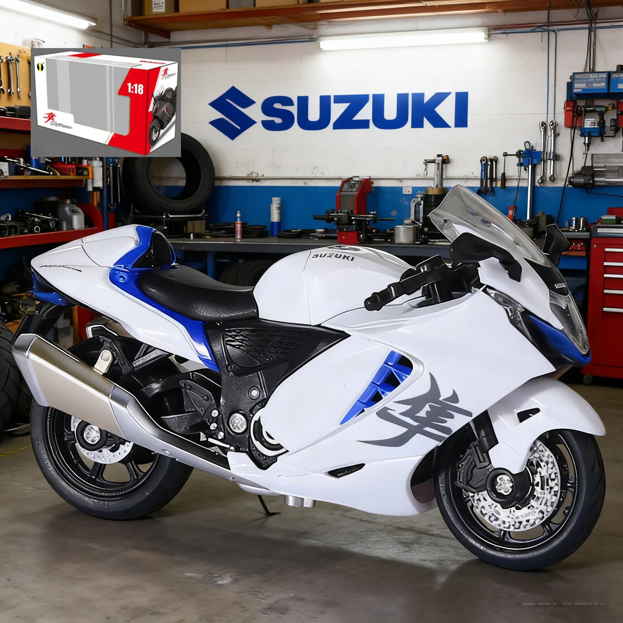 Мотоцикл Suzuki Hayabusa Welly 1:18, белый