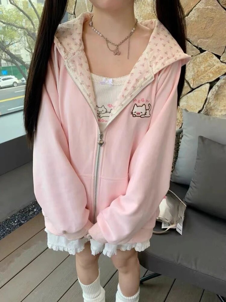 Женские американские винтажные толстовки в горошек Y2K Розовый, L, 5032-Pink