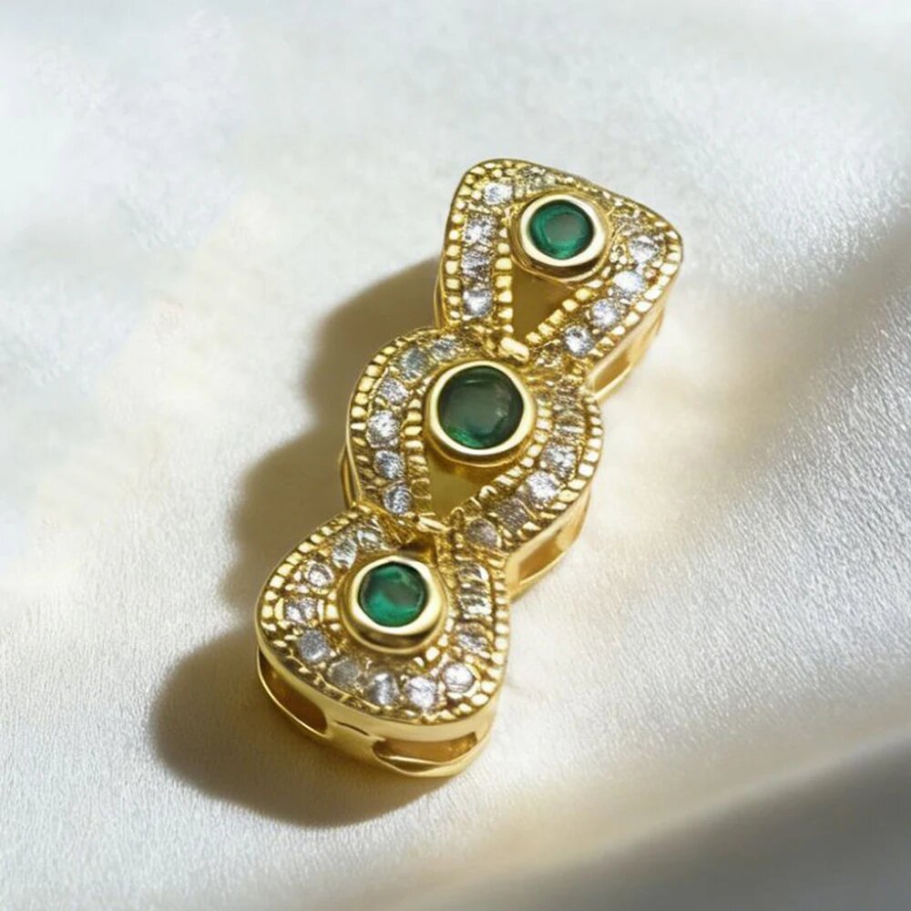 Изумрудный кулон с цирконием, Gold, Color: Изумрудный