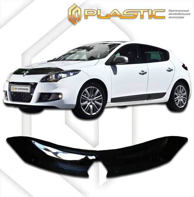 Дефлектор капота Renault Megane хэтчбек 2008 2014 Черный глянцевый СА Пластик