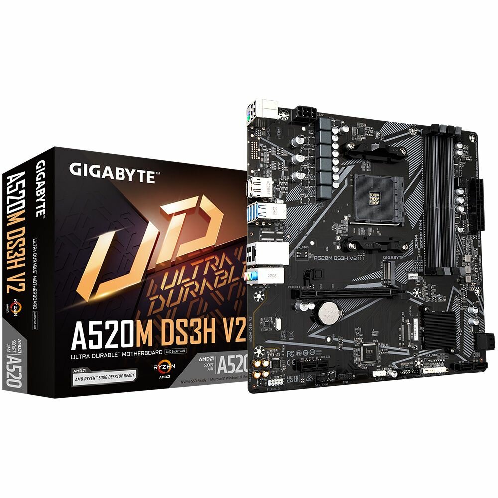 Материнская плата Gigabyte A520M DS3H V2, AM4, AMD A520, Micro ATX