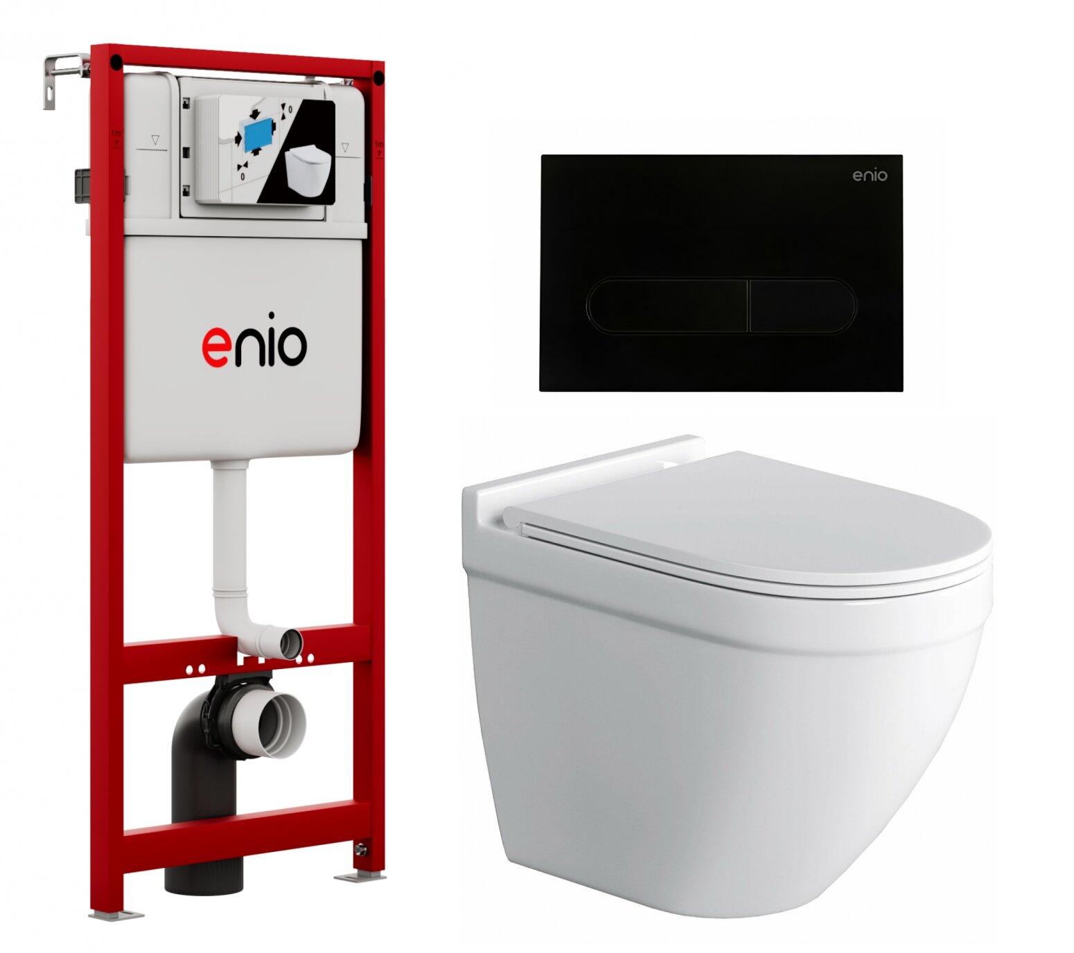 Комплект 3 в 1 инсталляция Enio Profi EN7050050 + Унитаз подвесной Owl 1975 Cirkel-H + кнопка черная матовая Stondato