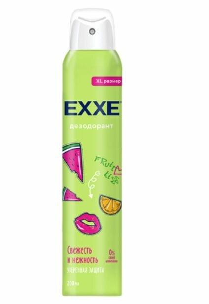 EXXE Женский дезодорант Свежесть и нежность Fruit kiss , XL размер, спрей, 200мл