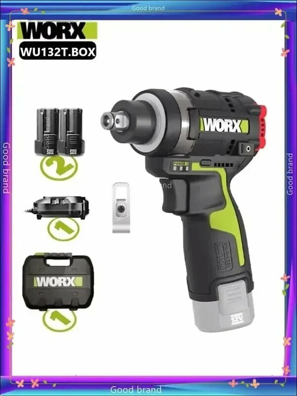 WORX WU132T Многофункциональный аккумуляторный дрель-шуруповёрт и гайковёрт(2 батареи, 1 зарядное устройство, 1 коробка инструментов)