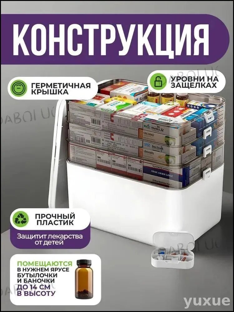 Контейнер для хранения вещей для аптечки длина 28.5 см, ширина 26 см, белый