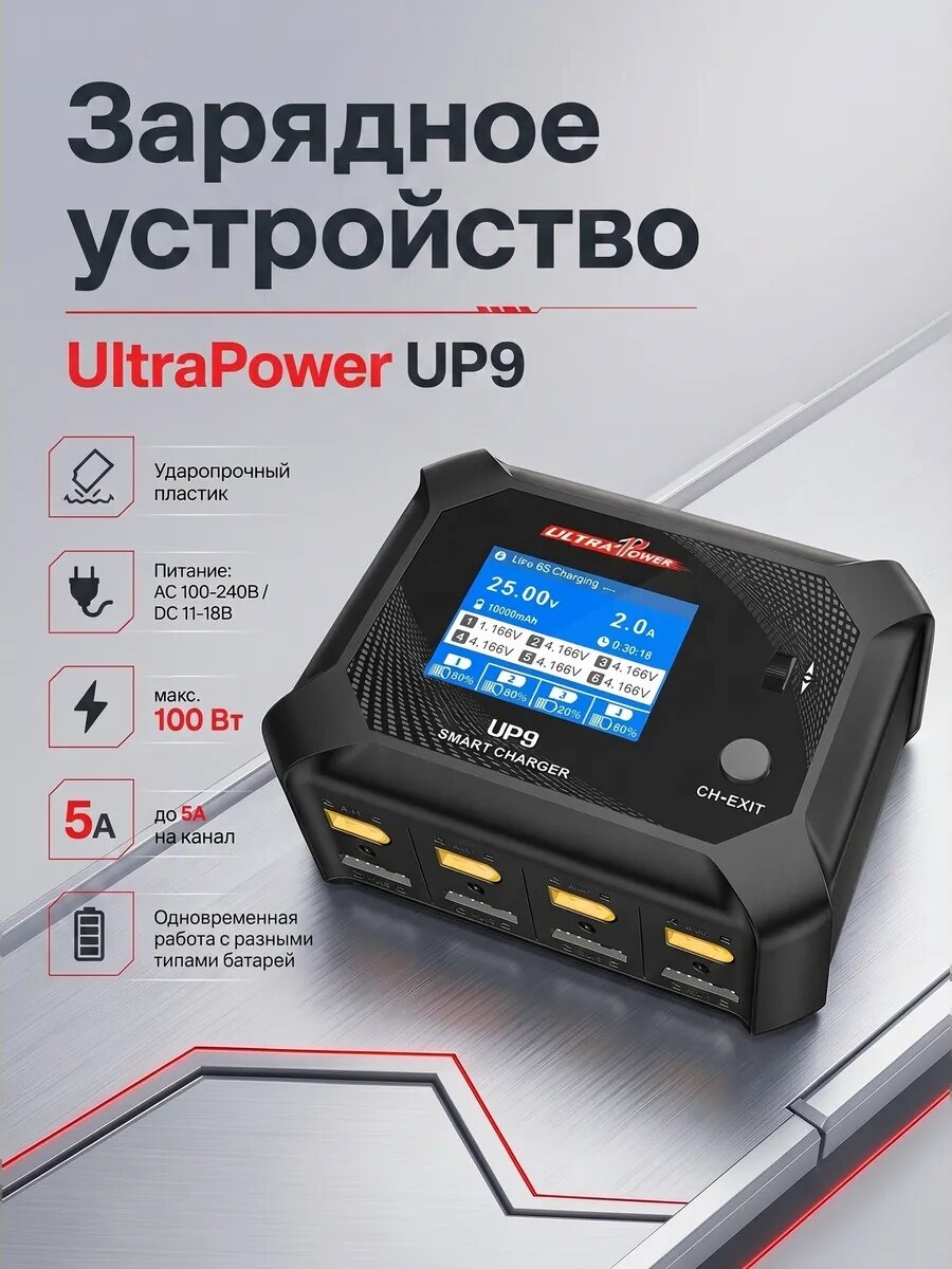 Зарядное устройство Svendsen UP9, для аккумуляторов, 4 канала, 550г, 13,5x10,5 см, черное
