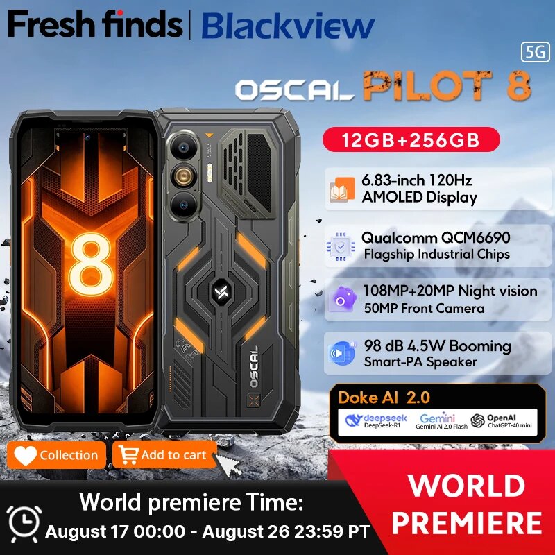 Противоударный смартфон Blackview Oscal Pilot 8 5G с 6,83-дюймовым AMOLED-дисплеем 120 Гц, процессором Qualcomm QCM6690 и камерами 108 МП