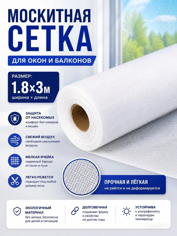 Москитные сетки для противомоскитных окон 1.8мх3м, москитные сетки от комаров и мух белые