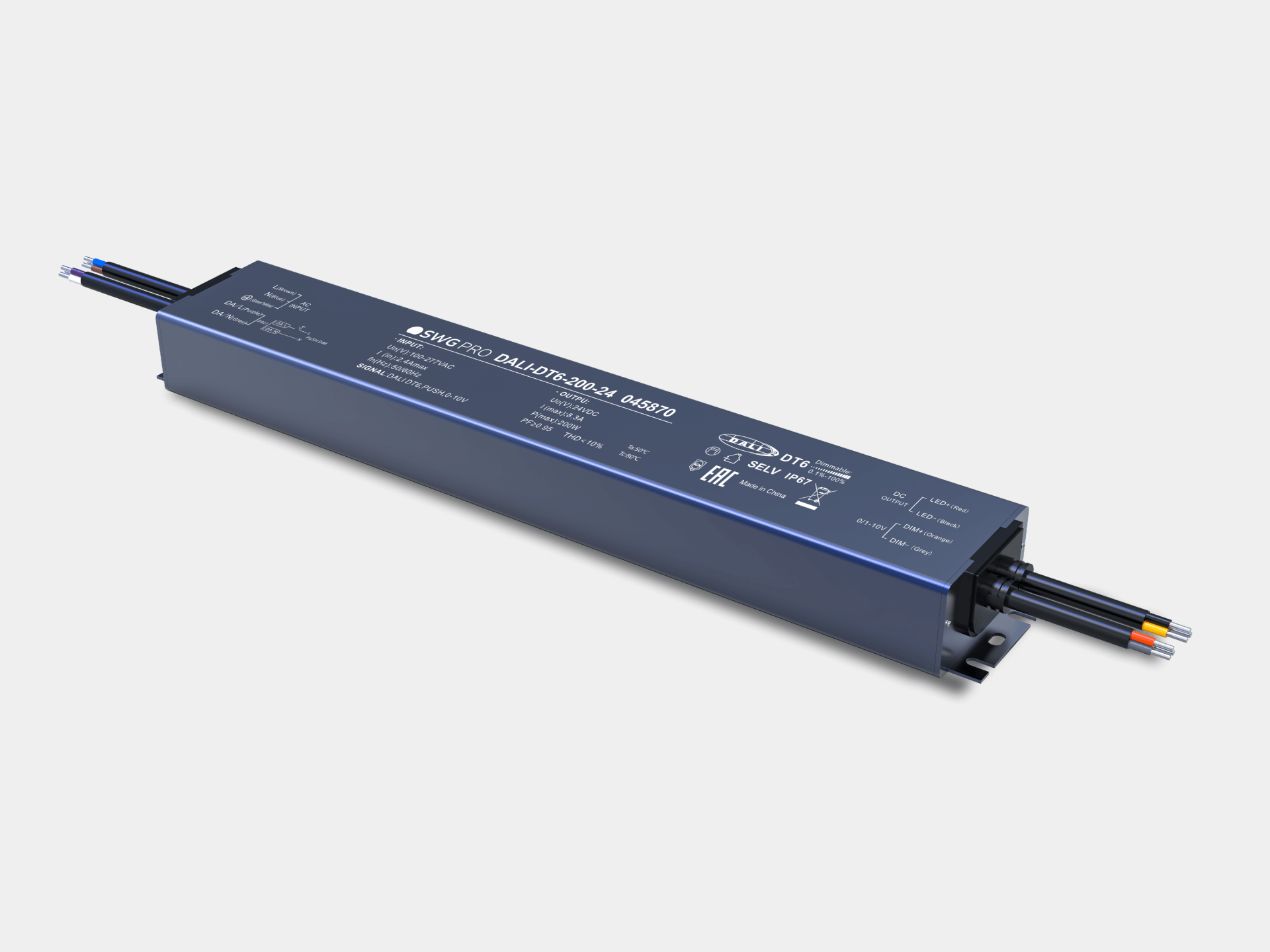 Блок питания в метал. корпусе IP67, DT6 DALI, PUSH, 0-10V, 200Вт, 24В, DALI-DT6-200-24